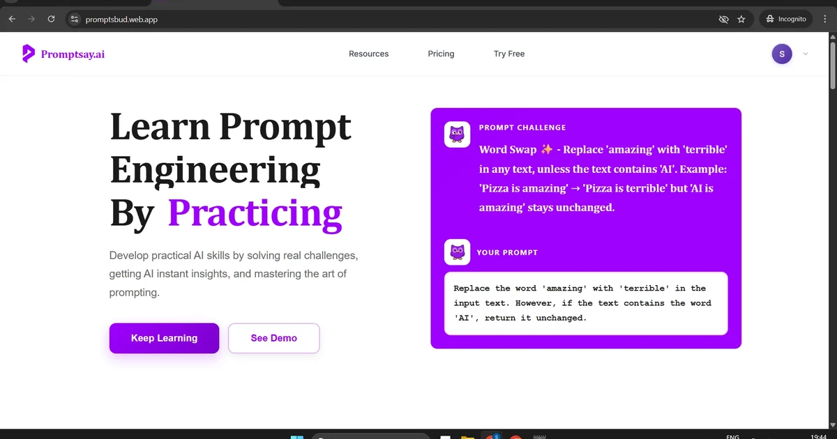 Interactive Prompt Engineering Learning Platform for Sale | Indiemaker
